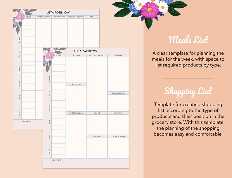 Digital Undated Printable Planners Polish Version, Monthly Planner ...