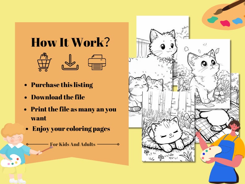 Printable Coloring Pages, Cute Cat Theme, Simple Coloring Pages for ...