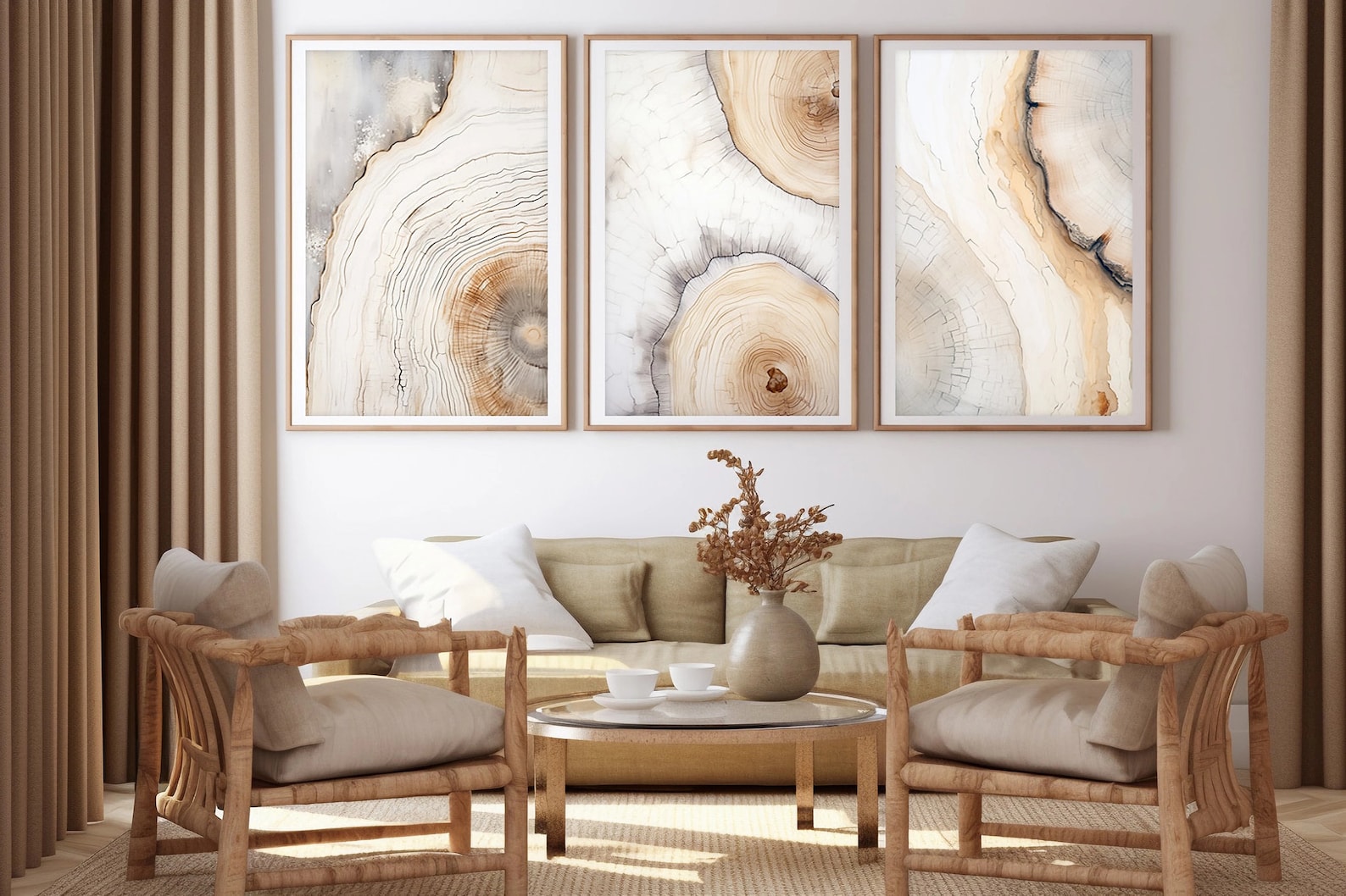 Beige Tree Ring Prints Set of 3 Posters Wood Slice Prints Tree Ring Art ...