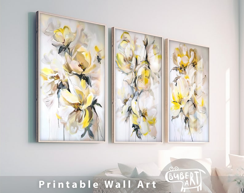 Yellow Semi Abstract Flowers Vertical Prints Magnolia Close up Oil ...