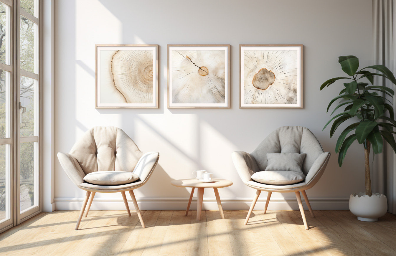Set of 3 Square Tree Ring in Neutral Tones, Printable Wall Art ...