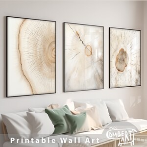 Set of 3 Square Tree Ring in Neutral Tones, Printable Wall Art ...