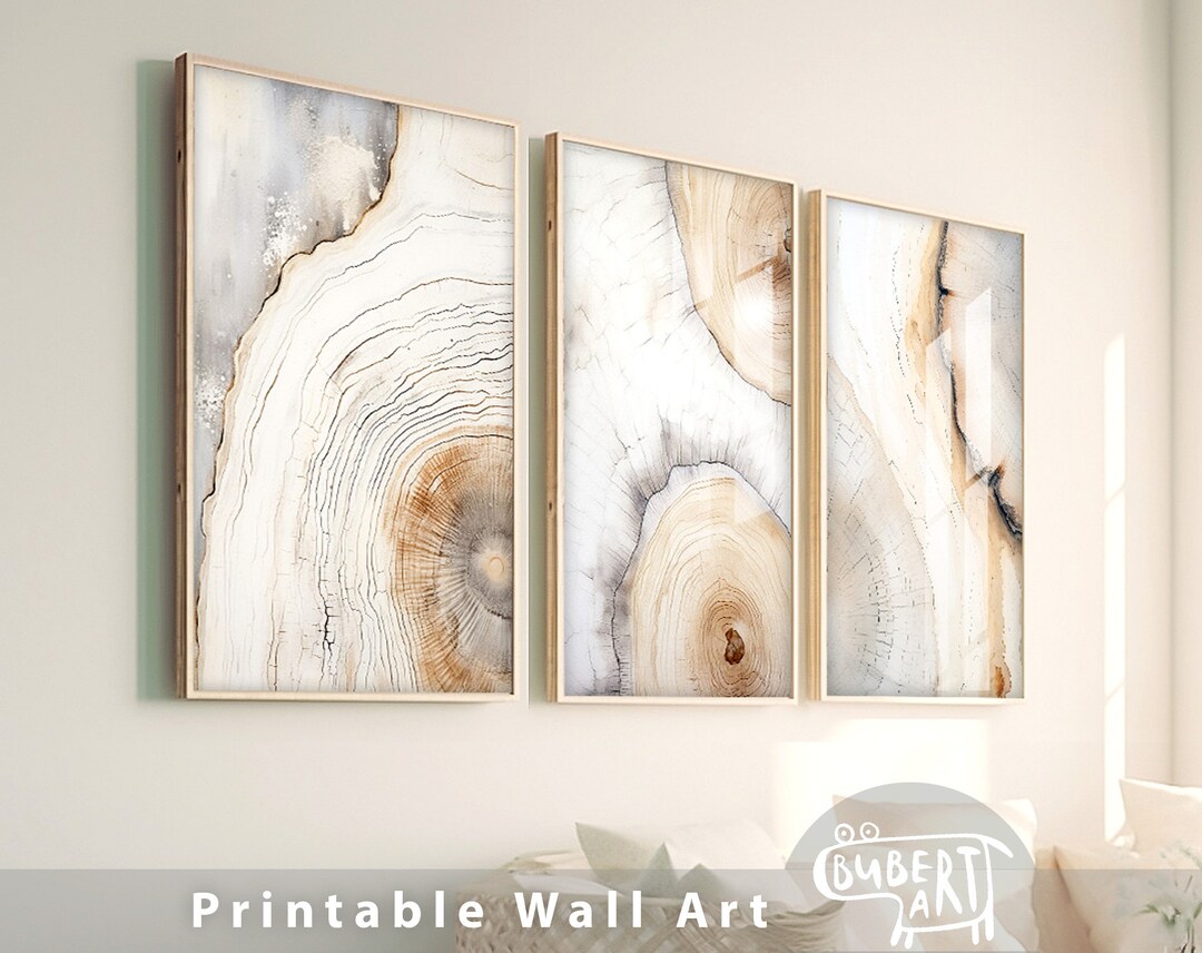 Beige Tree Ring Prints Set of 3 Posters Wood Slice Prints Tree Ring Art ...