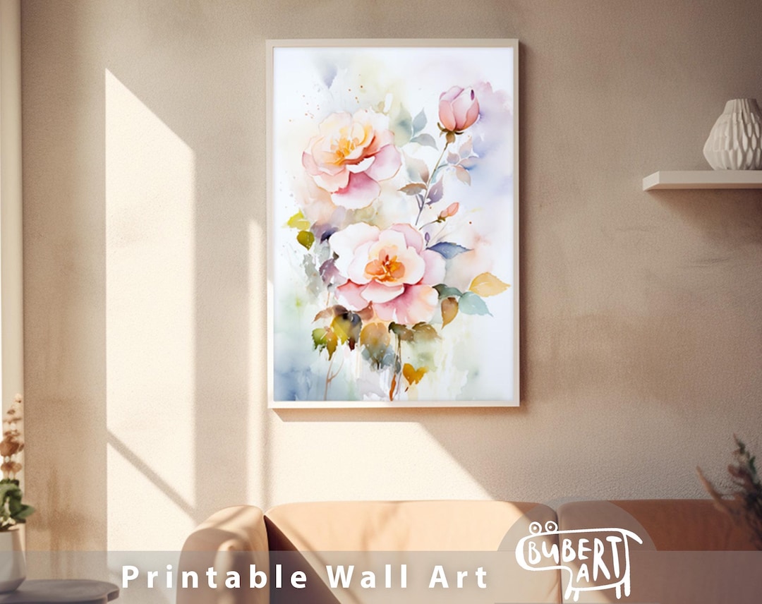 Wild Rose Flower Vertical Watercolor Print Floral Poster Printable Wild ...
