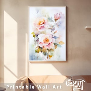 Wild Rose Flower Vertical Watercolor Print Floral Poster Printable Wild ...
