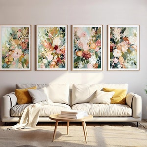 Pastel Tones Abstract Floral Set of 4 Prints Printable Wall Decor ...