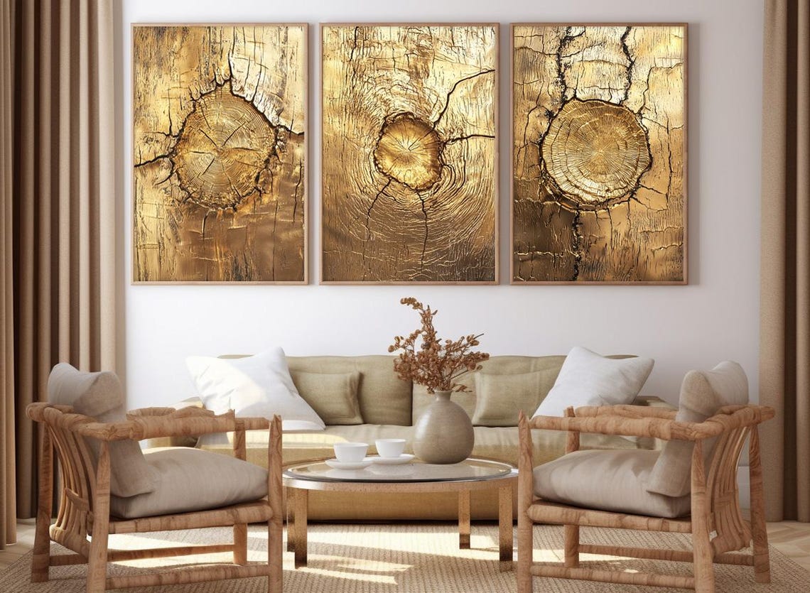 Gold Tree Texture Printable Set of 3 Posters Tree Trunk Wall Art in ...