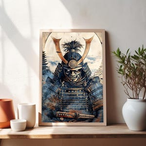 Japanese Samurai Warrior Poster, Samurai Armor Wall Art Print, Digital ...