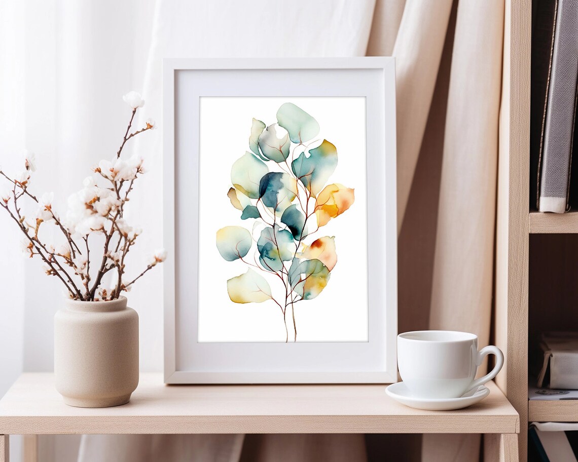 Eucalyptus Prints Set of 3 Watercolor Paintings Modern Minimalist Wall ...