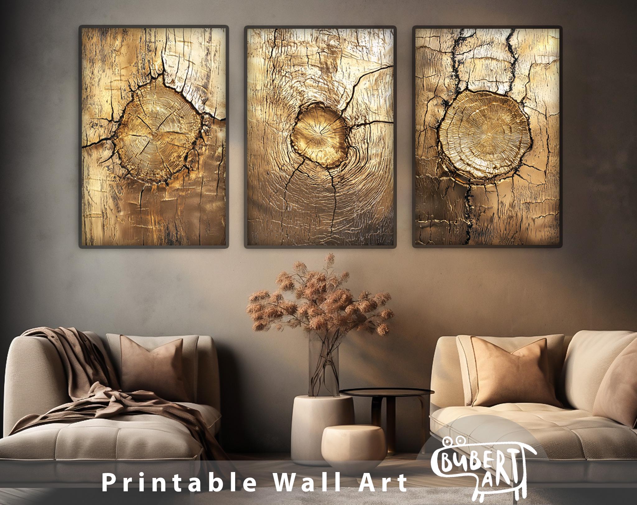 Gold Tree Texture Printable Set of 3 Posters Tree Trunk Wall Art in ...