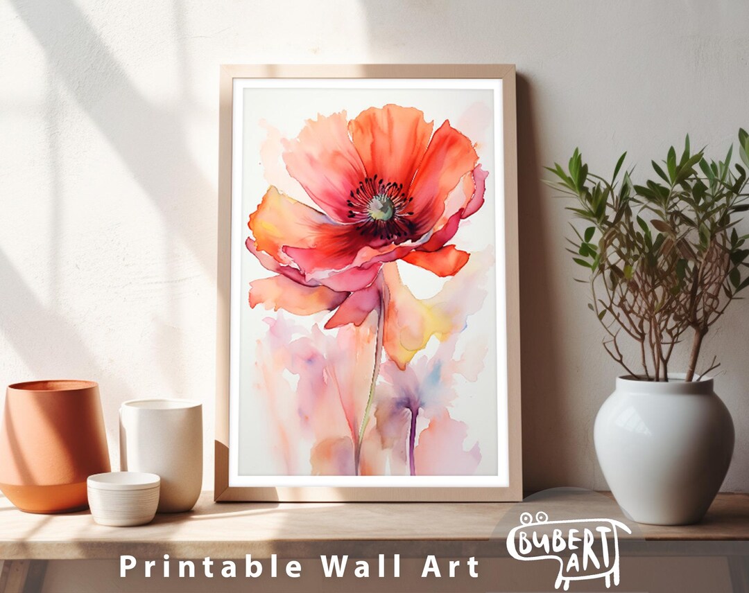 Red Poppy Print Poster Printable Floral Wall Art Poppy Large Watercolor ...