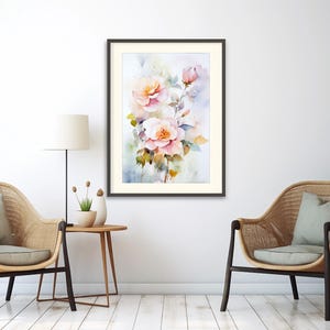 Wild Rose Flower Vertical Watercolor Print Floral Poster Printable Wild ...