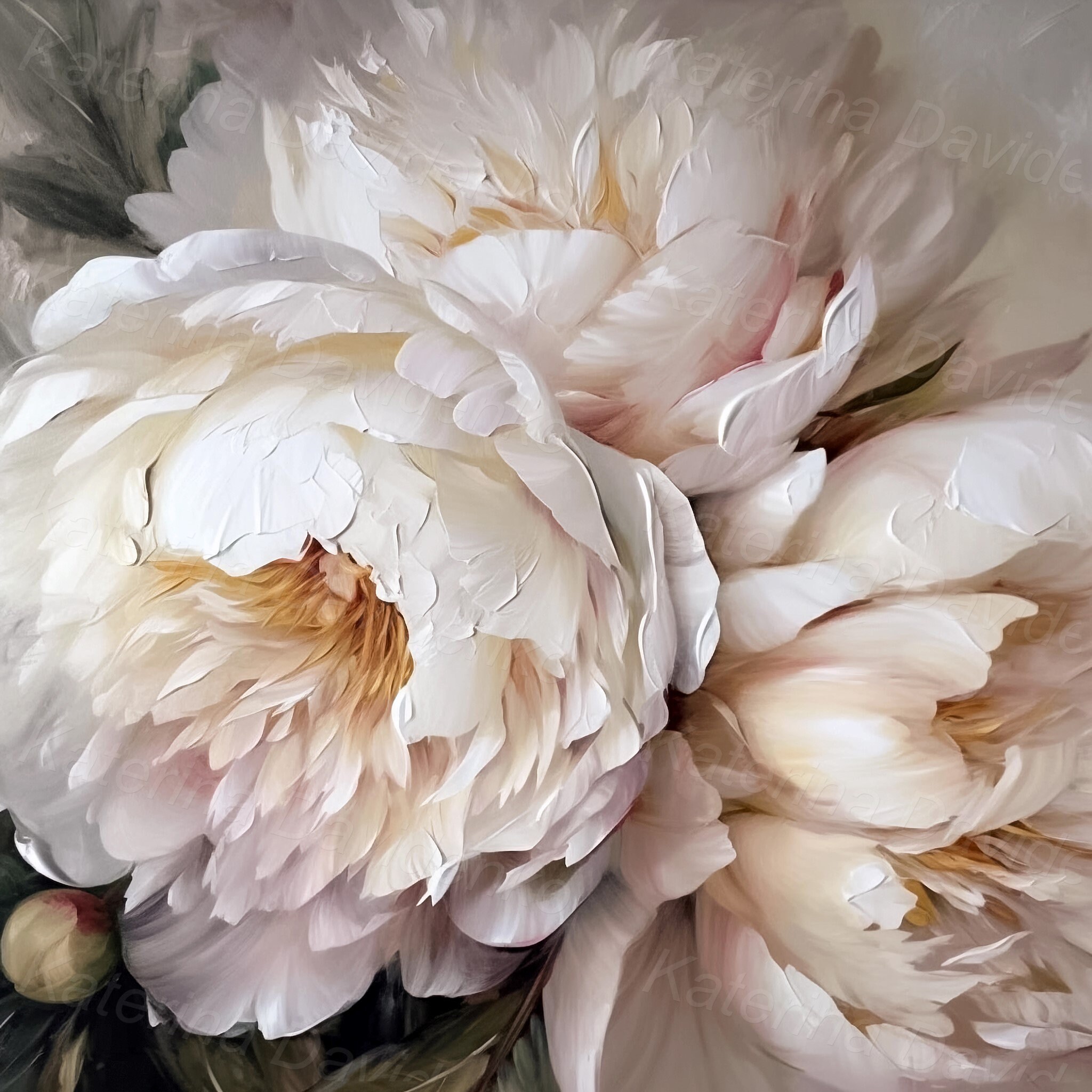 White Peony Print Set of 2 Prints Peony Square Large Painting White ...