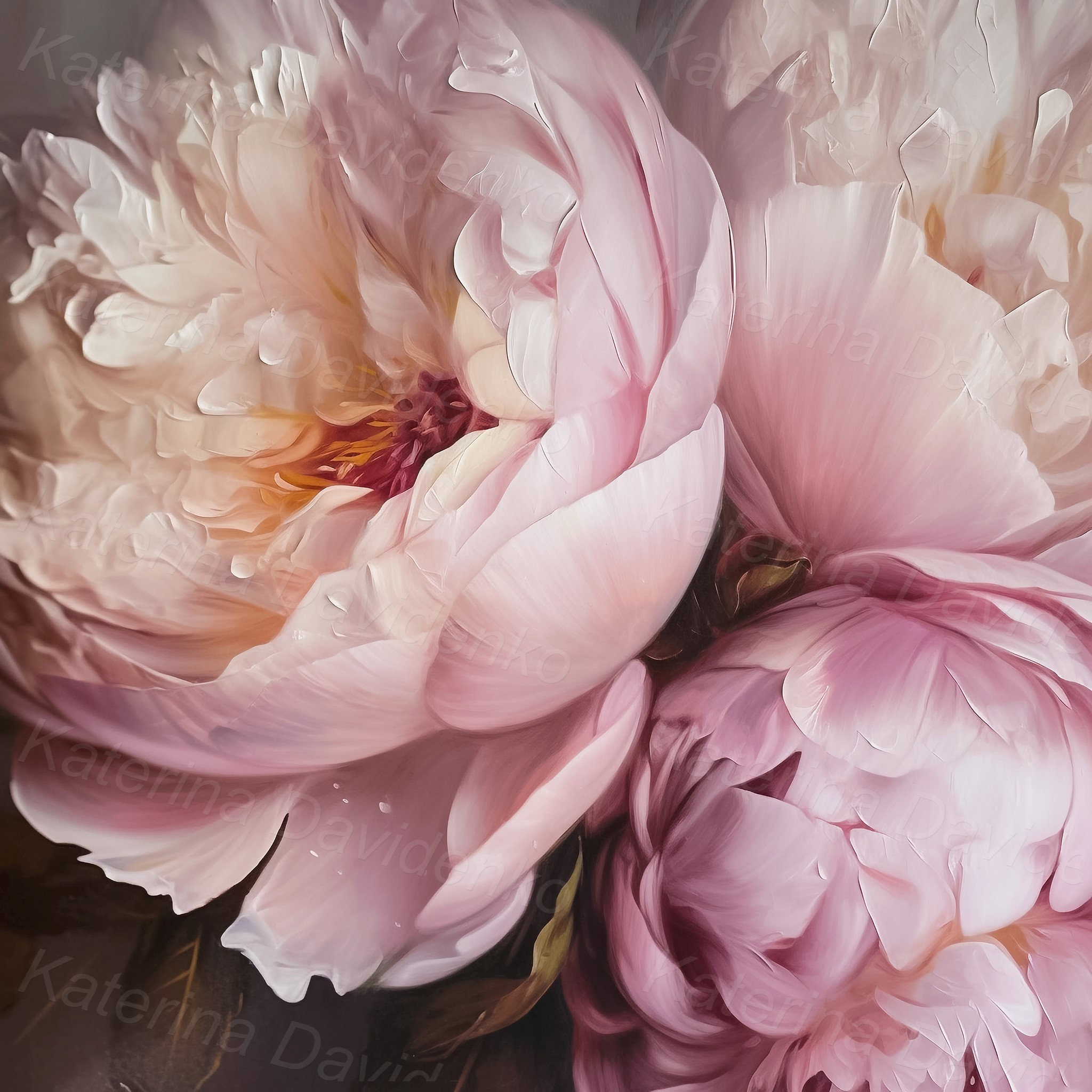 Pink Peony Print Poster Set of 3 Prints Peony Large Painting Pink Peony ...
