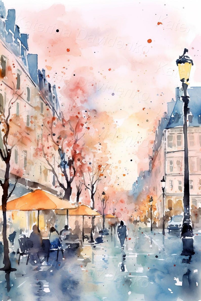 Cafe Street in Paris France Set of 4 Watercolor Paintings Paris Art ...