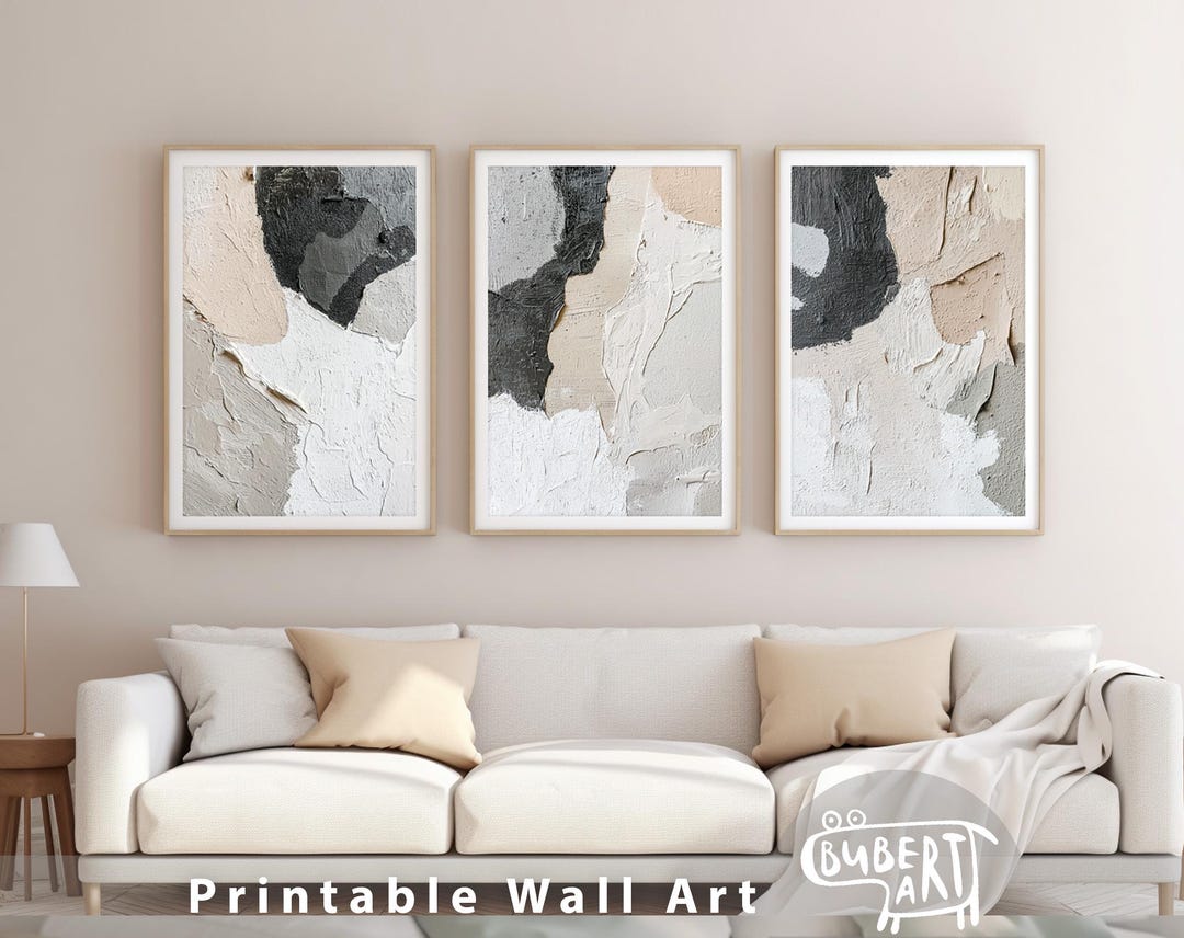 Set of 3 Plaster Art Print, Gesso Art Printable Textured Wall Art, Mid ...