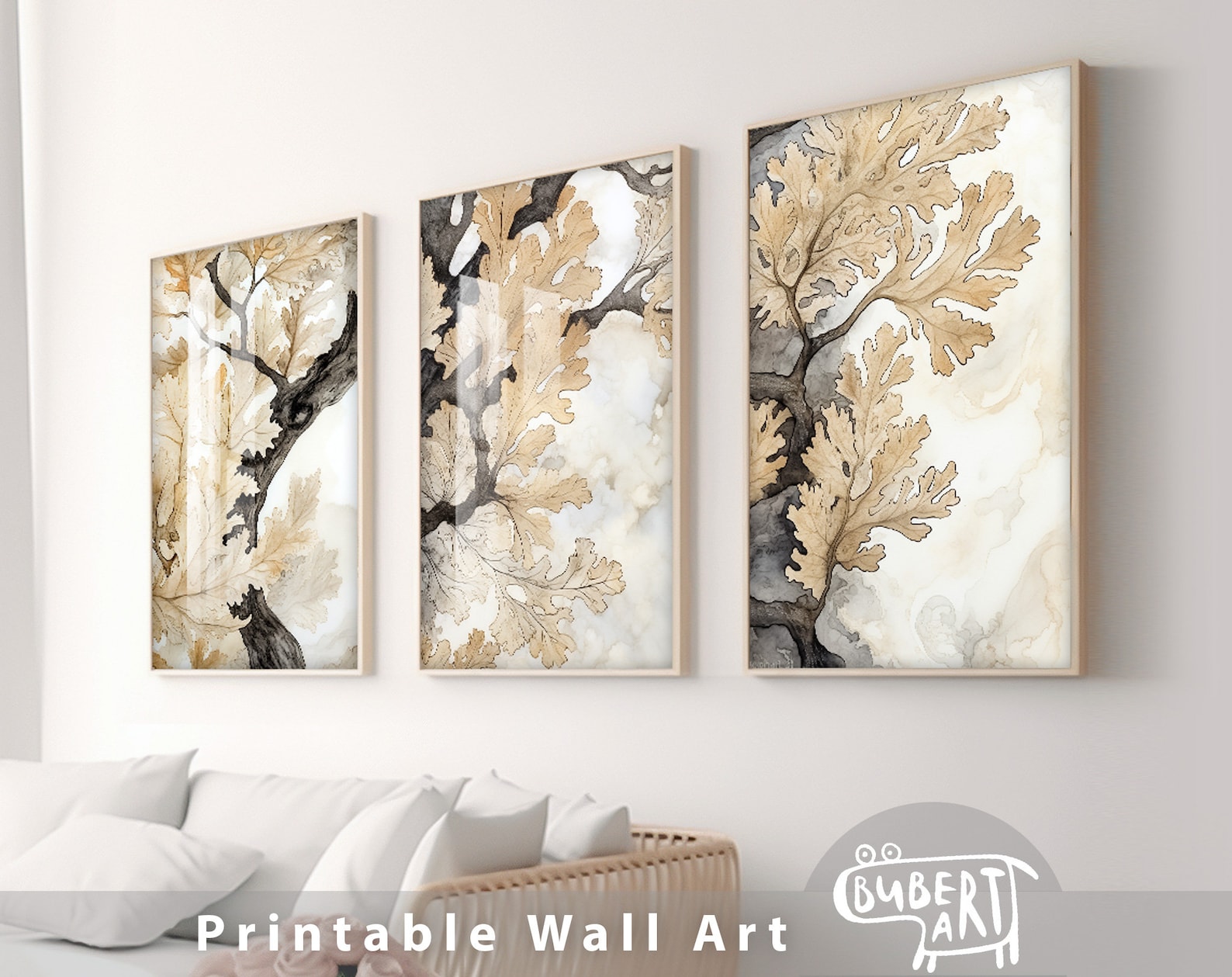 Botanical Art Oak Tree Set of 3 Nature Neutral Print Oak Branch ...