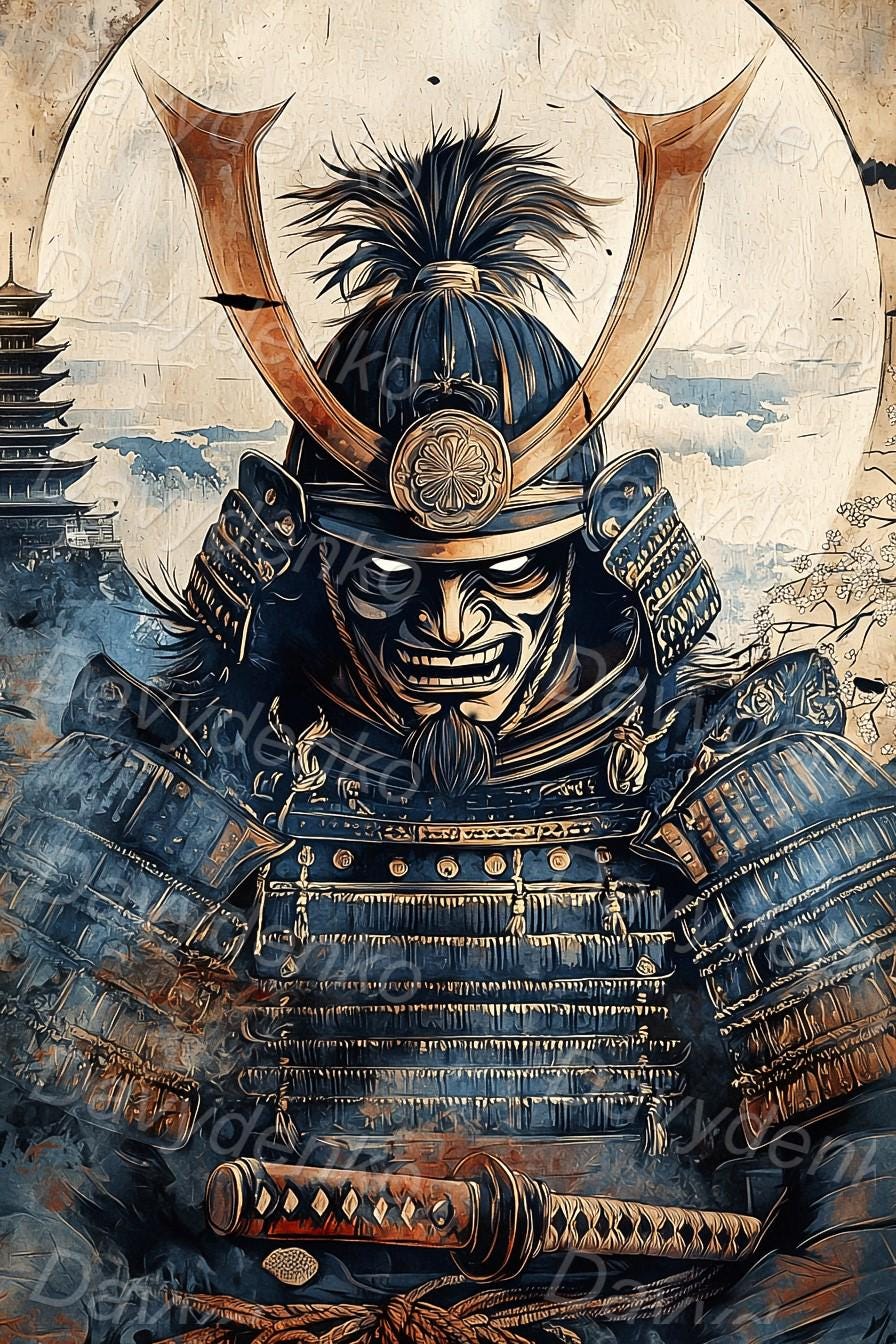 Printable Japanese Samurai Warrior Poster, Samurai Armor Wall Art Print ...