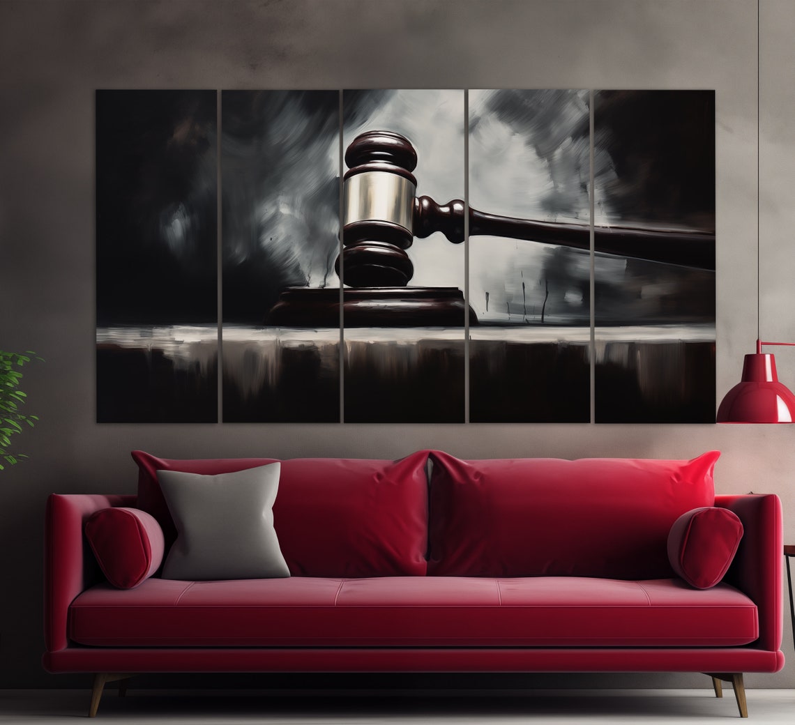Justice Wall Art, Judge Hammer Canvas Print in a Vintage Oil Painting ...