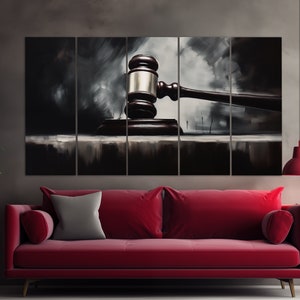 Justice Wall Art, Judge Hammer Canvas Print in a Vintage Oil Painting ...