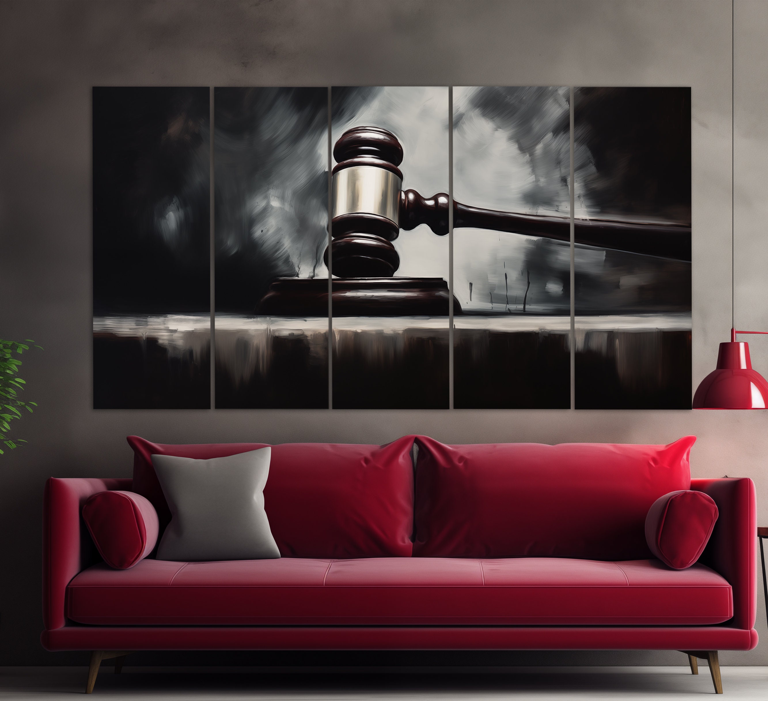 Justice Wall Art, Judge Hammer Canvas Print in a Vintage Oil Painting ...