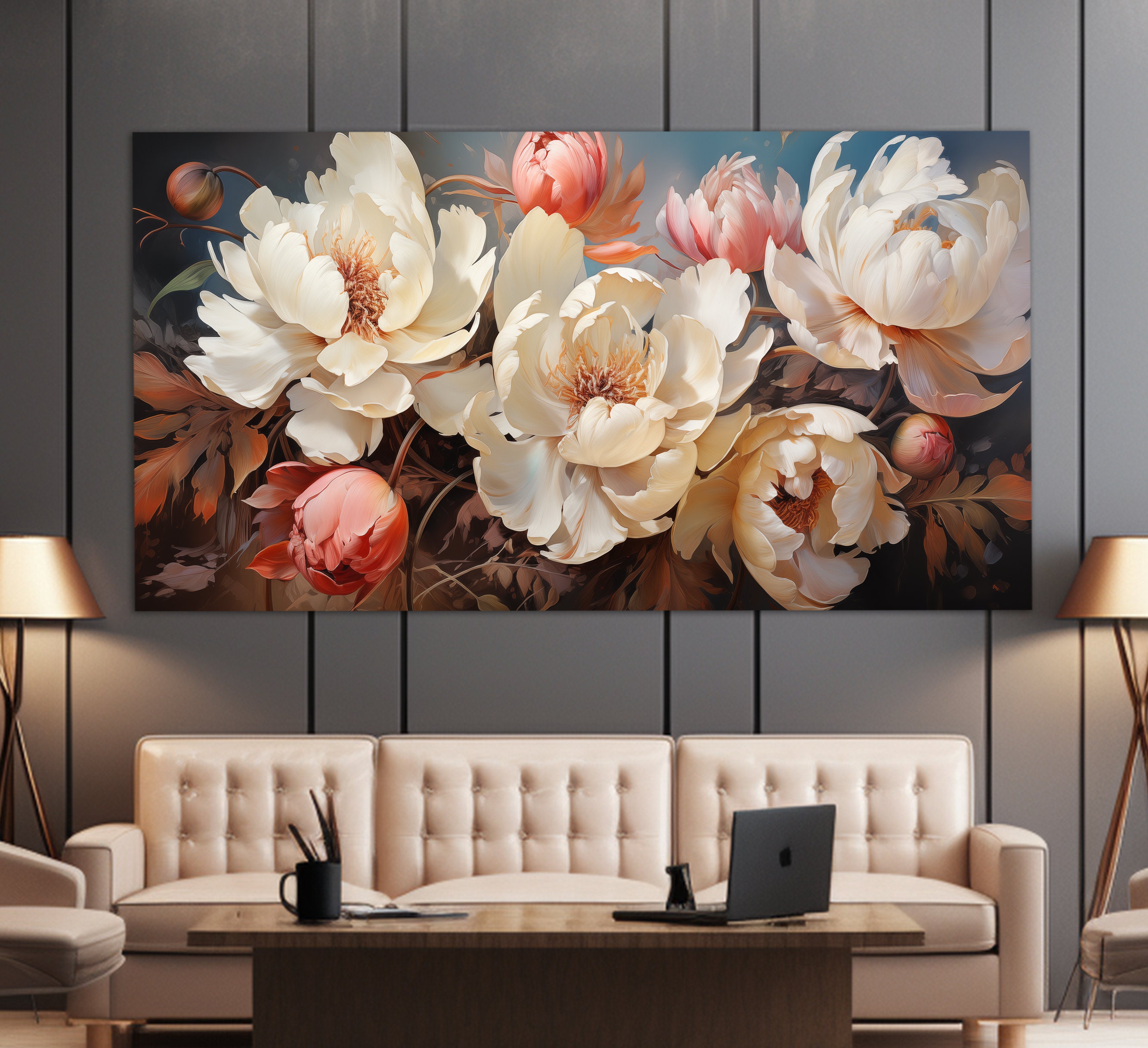 Peonies Flowers Canvas Print, Floral Wall Decor, Romantic Wall Art ...