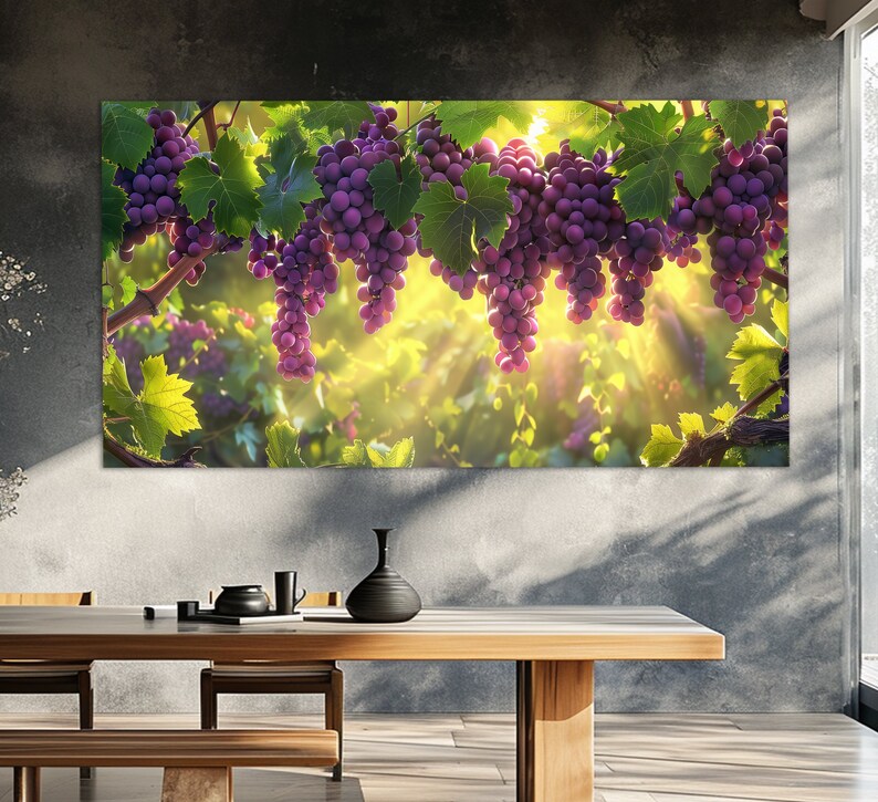Grape Branch Canvas Print, Grape Painting, Fruits Canvas Art, Wine ...
