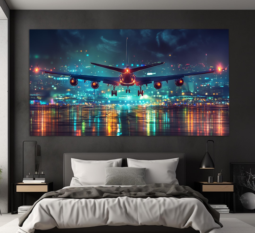 Airplane Landing Canvas Print, Aircraft Wall Art, Pilot Gift, Aircraft Plane Painting, Abstract ...