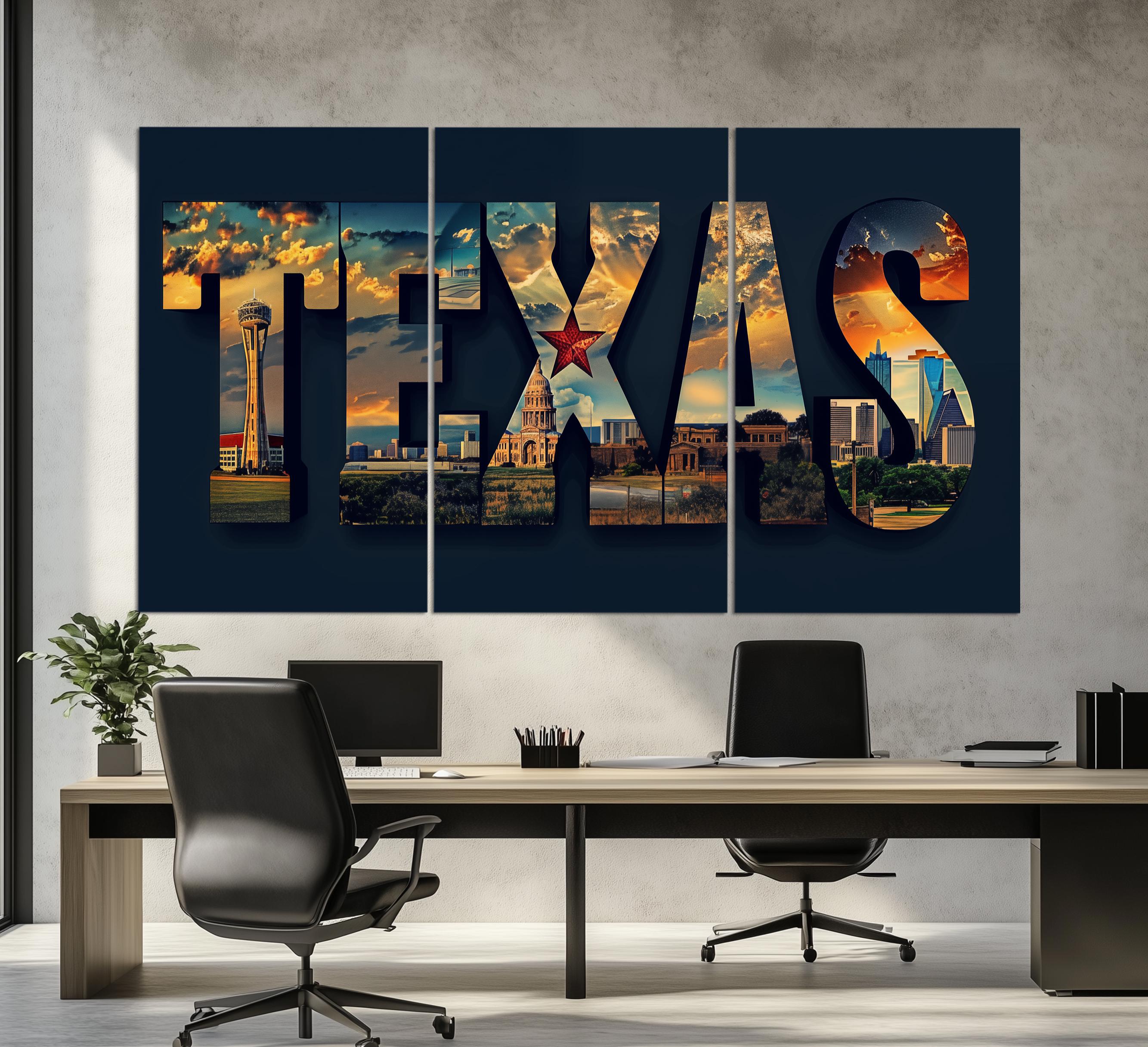 Texas Sign Canvas Print, Abstract Texas Wall Art, Modern Texas Print ...