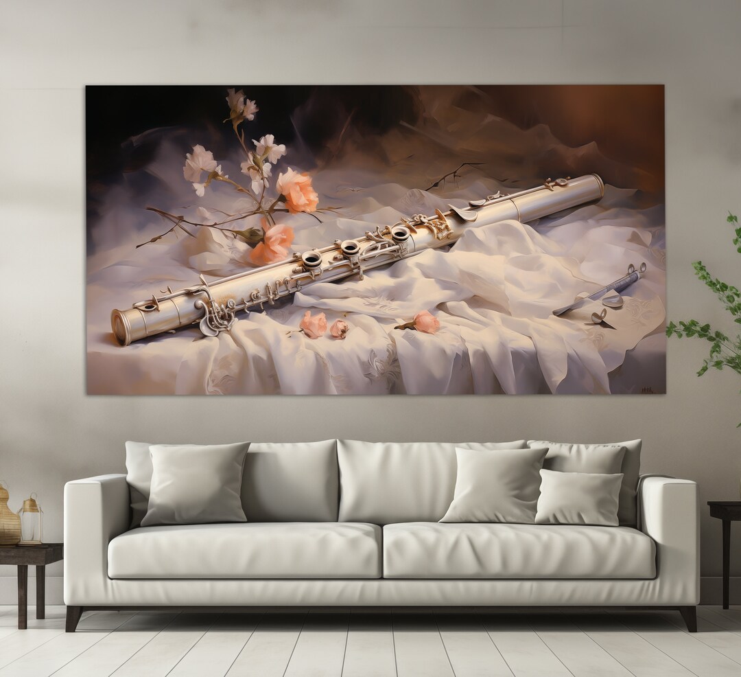 Abstract Flute Canvas Print in Retro Oil Painting Style, Flute Painting ...