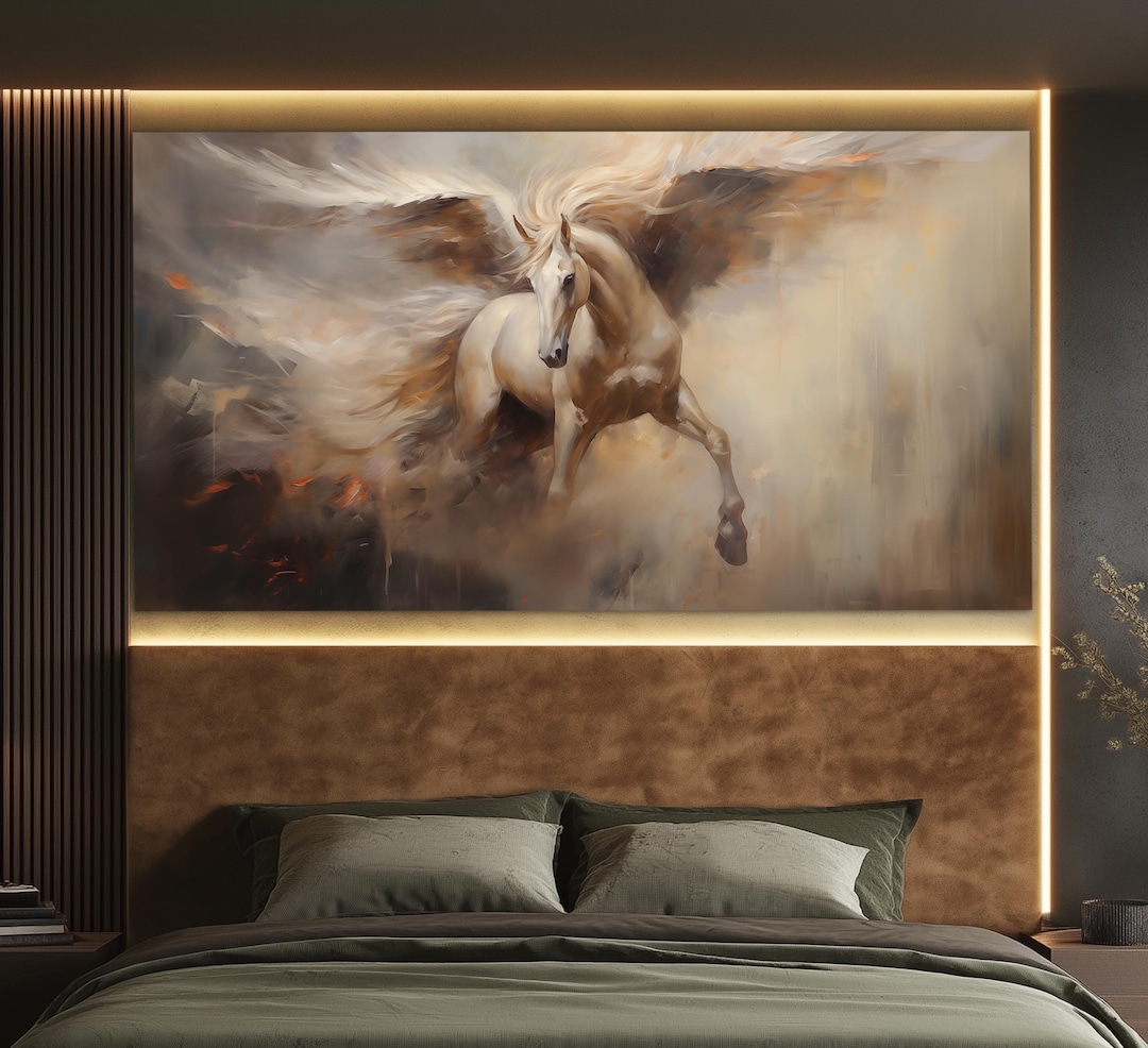 Neutral Colors Pegasus Canvas Print in a Vintage Oil Painting Style ...