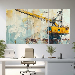Construction Crane Canvas Print in an Abstract Oil Painting Style ...