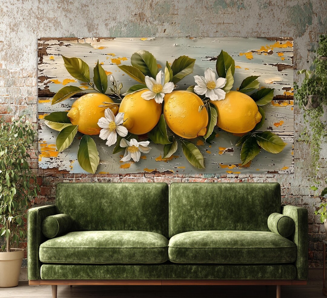 Lemon Wall Art, Large Kitchen Painting, Lemon Canvas Print, Lemon ...
