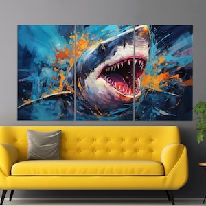 Shark Abstract Canvas Print, Angry Shark Painting, Underwater Animals ...
