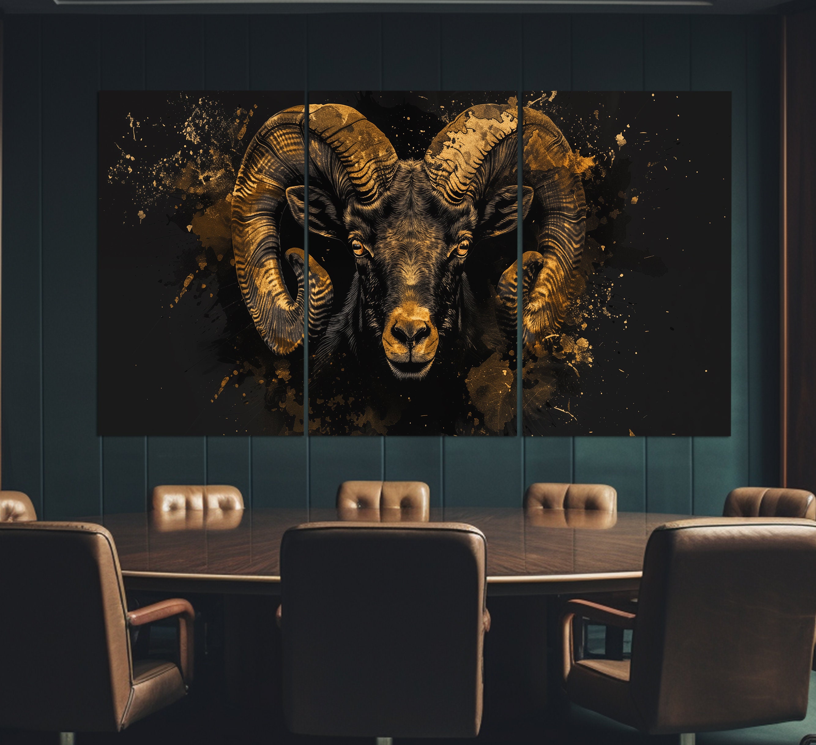 Ram Canvas Print in an Oil Painting Style, Arias Sign Poster, Arias ...