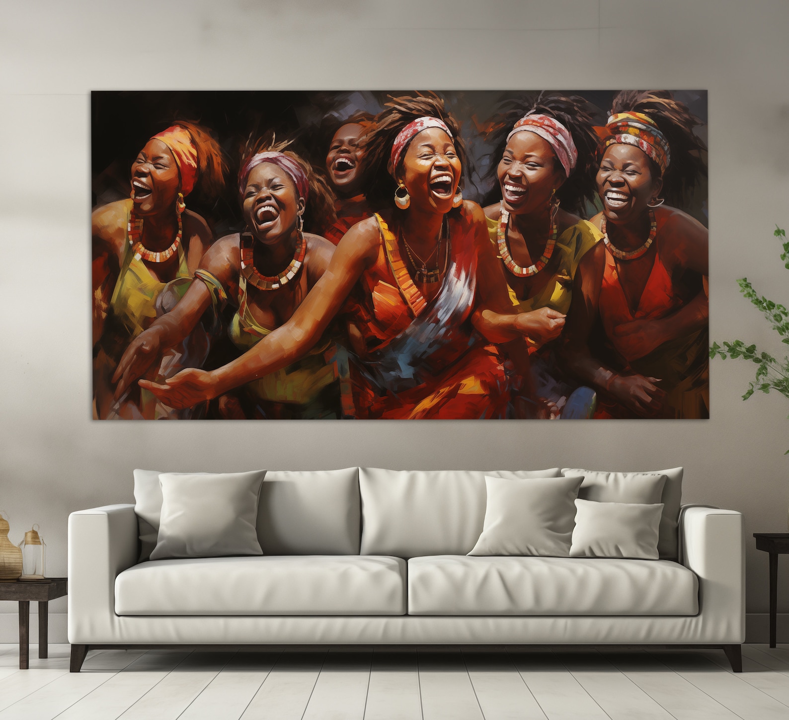Abstract African Women Laughing Canvas Print in a Vintage Oil Painting ...