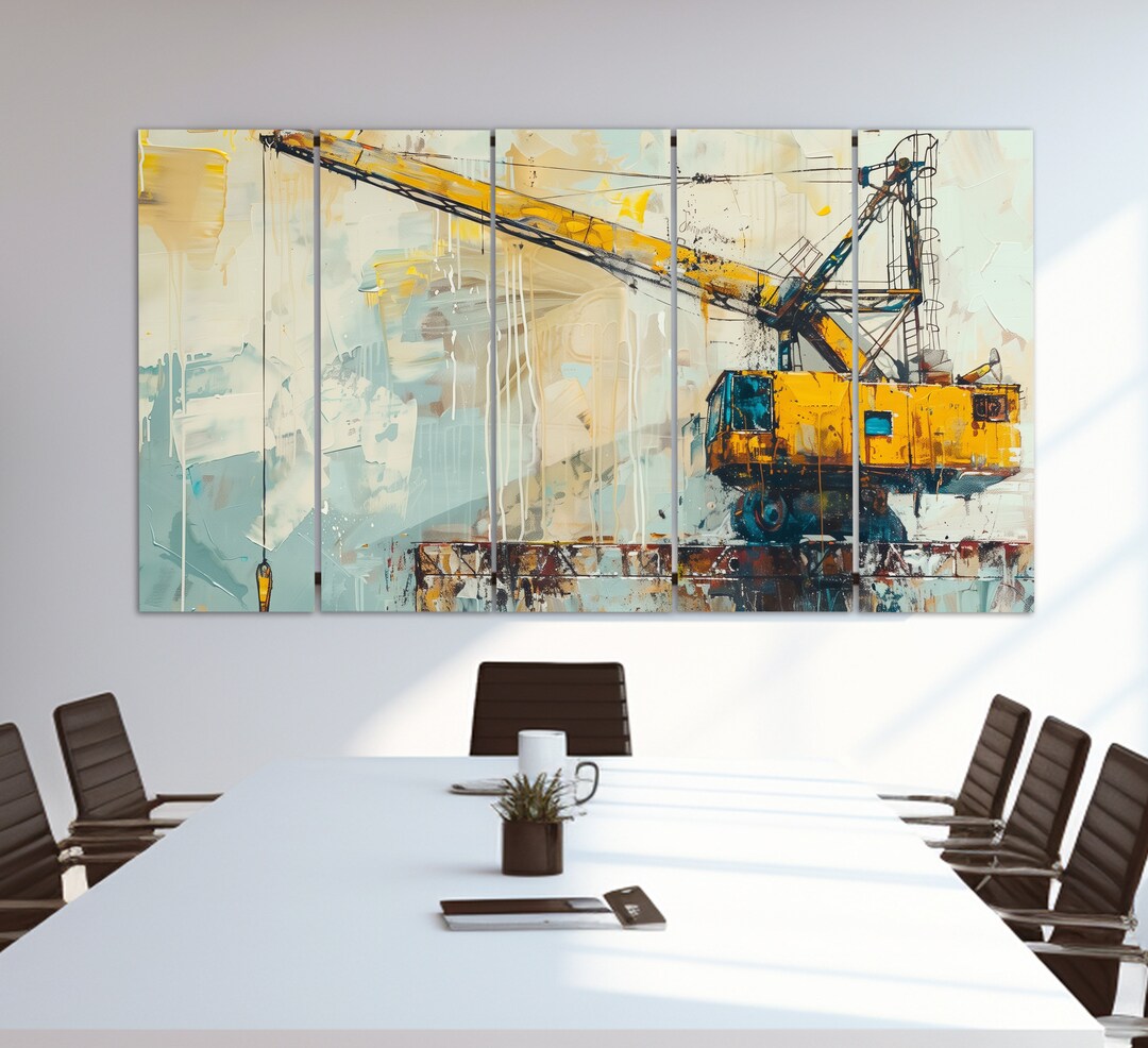 Construction Crane Canvas Print in an Abstract Oil Painting Style ...