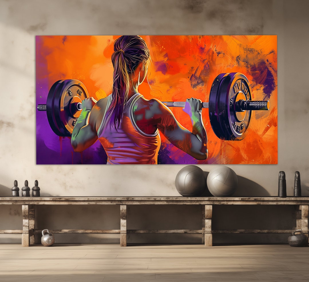 Woman Workout Wall Art, Gym Wall Decor, Abstract Weightlifting Canvas ...