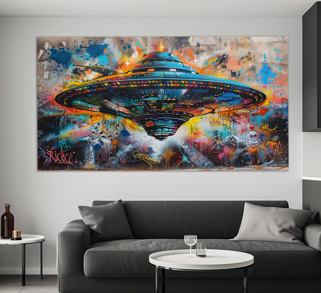 UFO Wall Art, Flying Saucer Canvas Print, Abstract UFO Poster,ufo ...