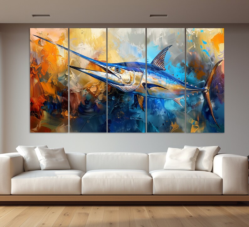 Abstract Blue Marlin Fish Canvas Print in a Painting Style, Blue Marlin ...