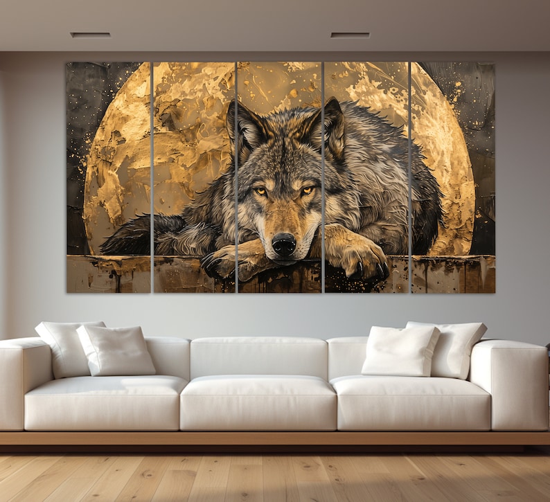 Wolf on Moon Background Abstract Canvas Print, First Nations Wall Art ...