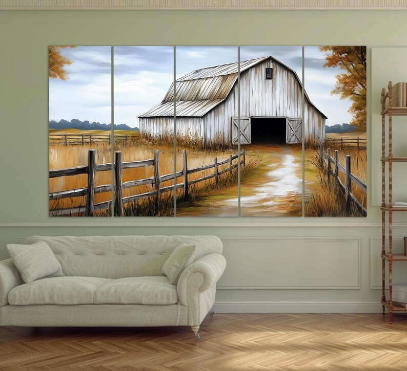 Rustic Barn Canvas Print in a Vintage Oil Painting Style, Rustic Wall ...