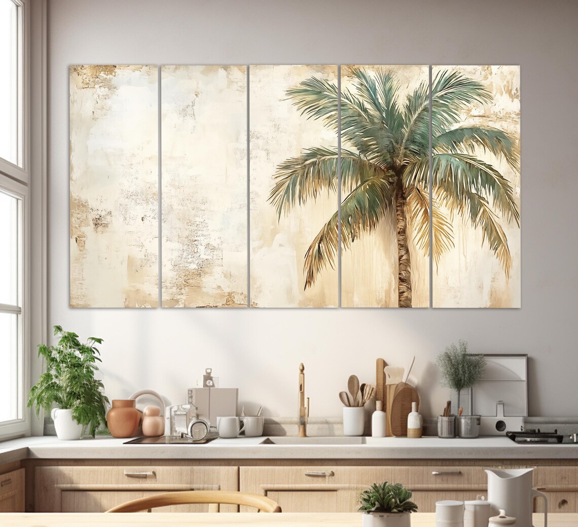 Abstract Palm Tree Canvas Print, Soft Green and Gold Wall Art, Nature ...