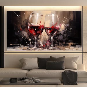 Wine Canvas Wall Art, Abstract Red Wine Glasses Canvas Print, Kitchen ...