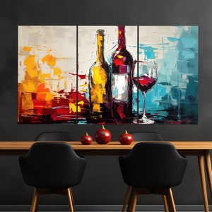 Wine Wall Art, Abstract Wine Bottles Canvas Print in Oil Painting Style ...