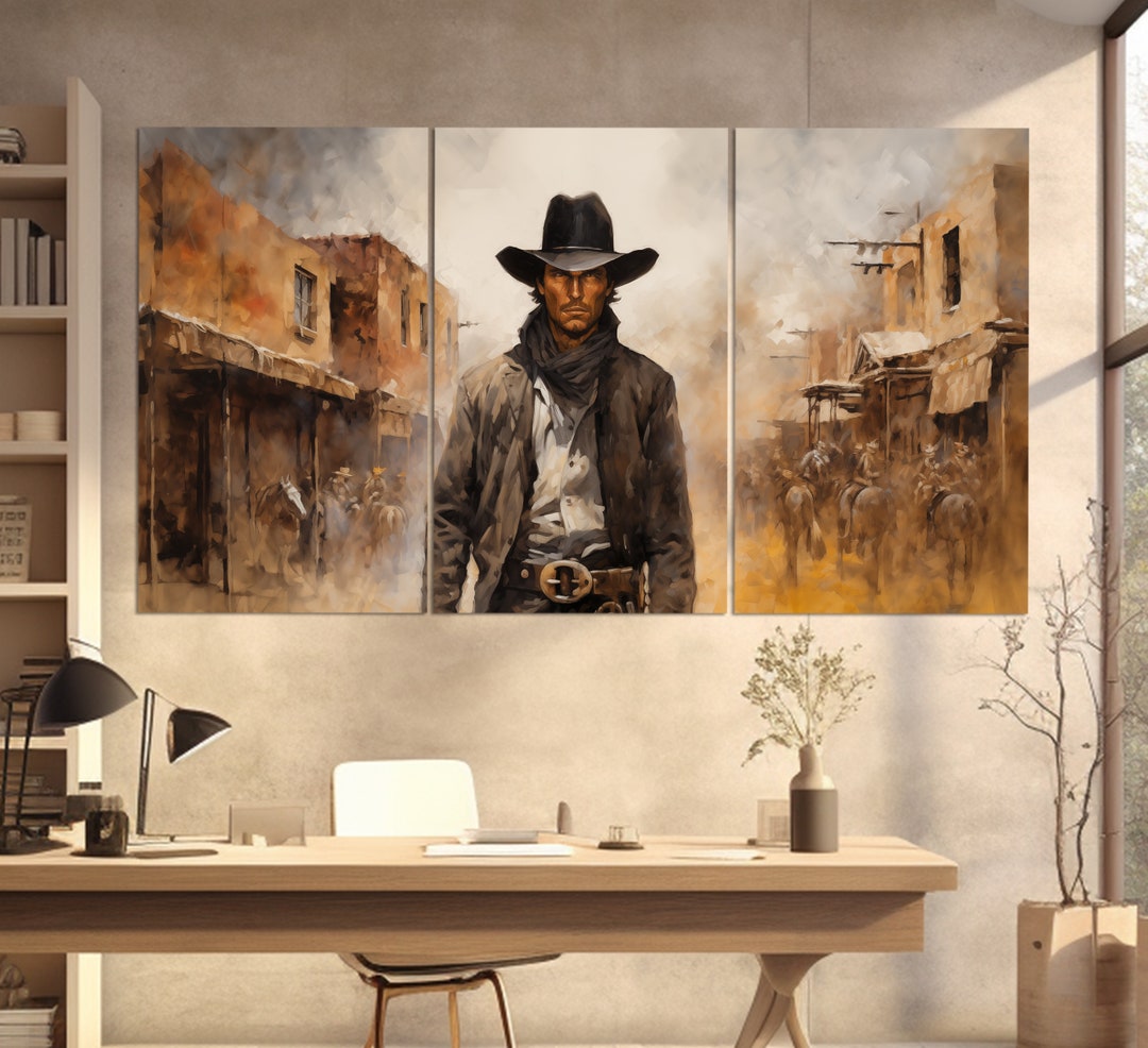 Wild West Wall Art, Cowboy Canvas Print in a Vintage Oil Painting Style ...
