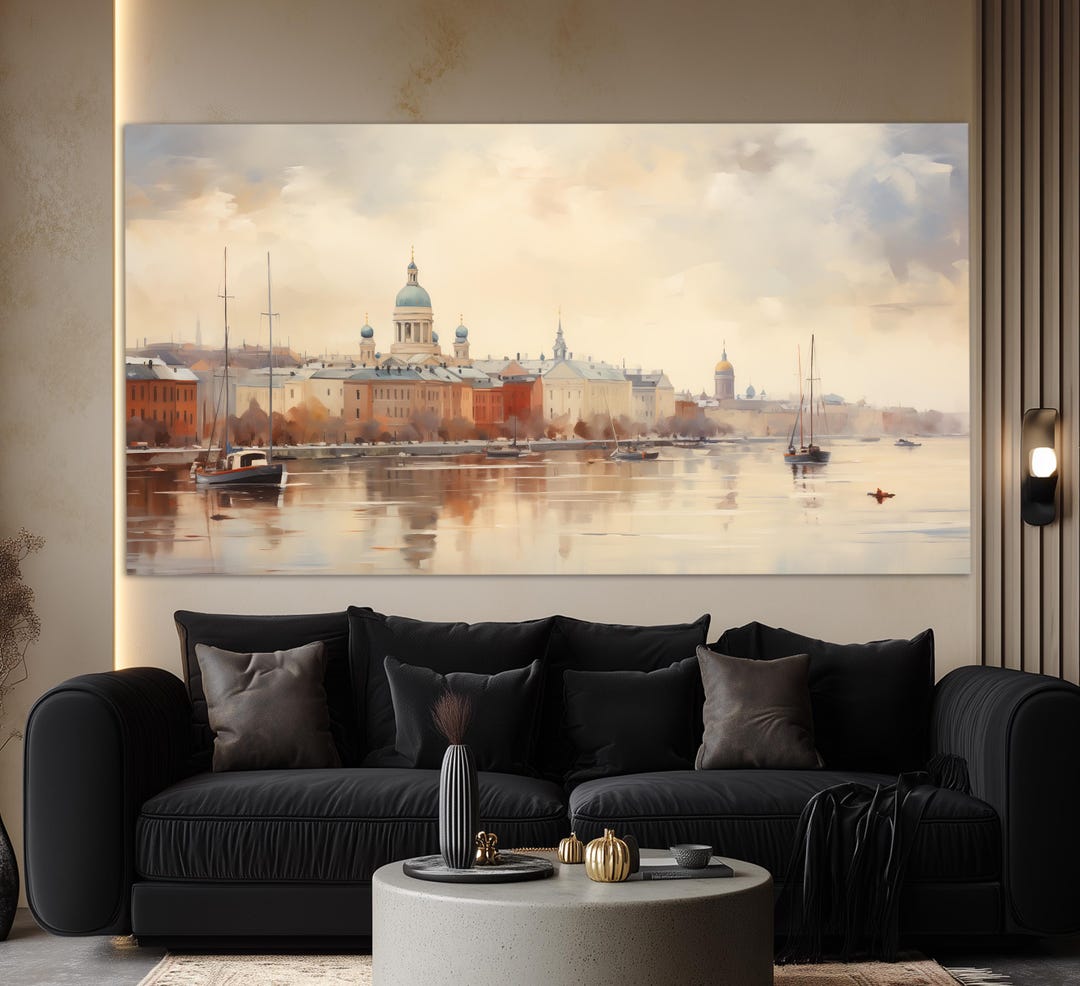 Helsinki Canvas Print in a Vintage Oil Painting Style, Abstract ...