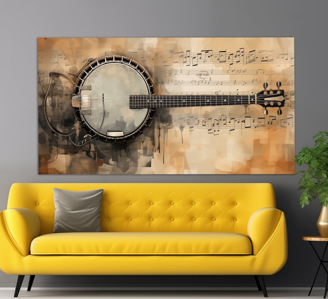 Banjo Canvas Print in Vintage Oil Painting Style, Abstract Banjo ...