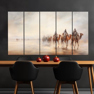 Camel Caravan Canvas Print in a Vintage Oil Painting Style, Neutral ...