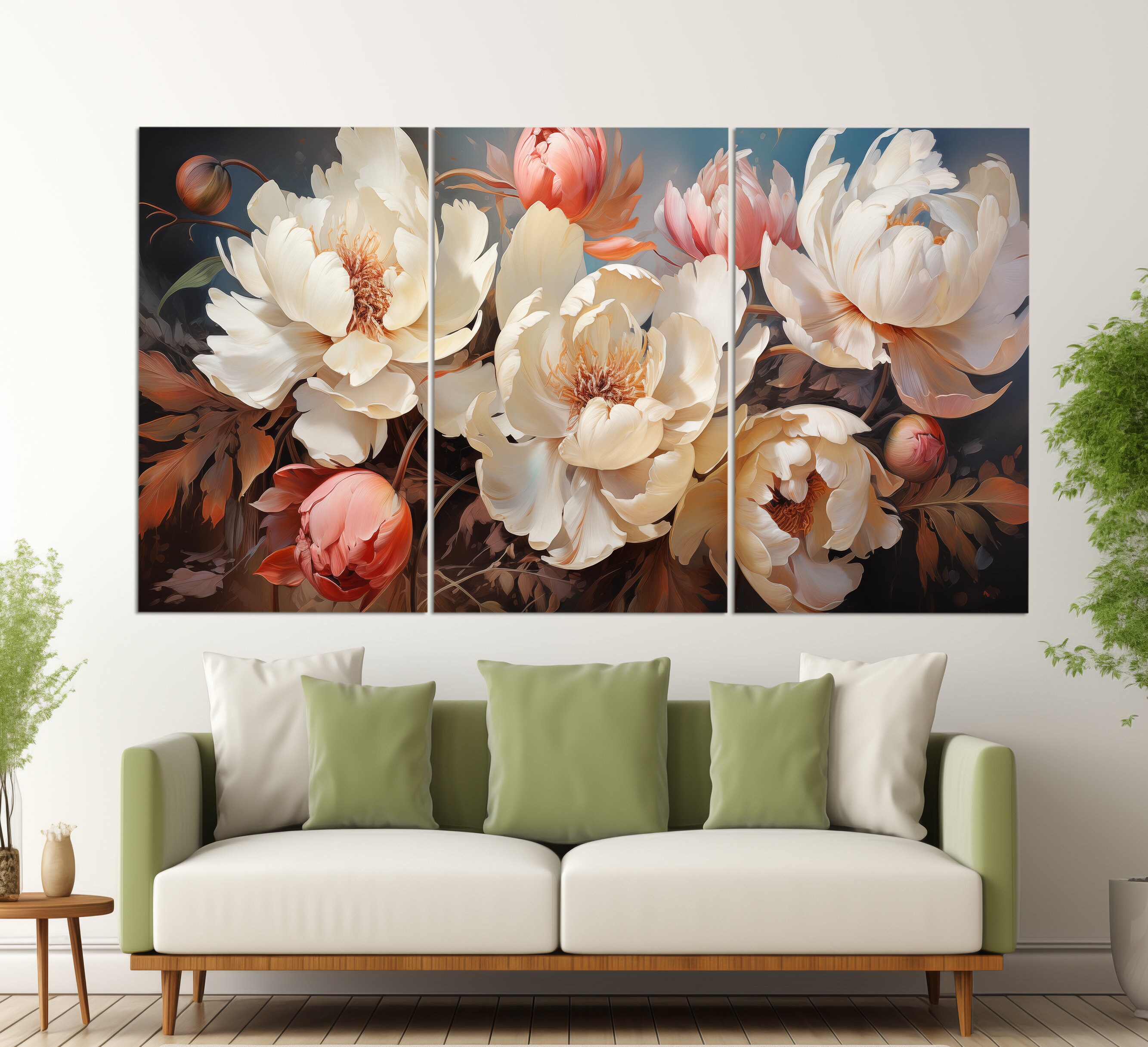 Peonies Flowers Canvas Print, Floral Wall Decor, Romantic Wall Art ...